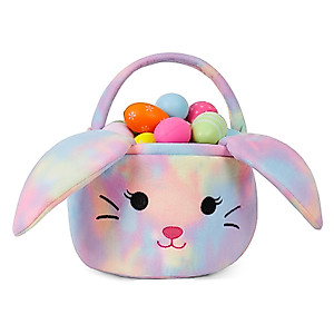 Easter Bunny Baskets for Kids, Egg Hunt Bags Plush Rabbit Bucket with Foldable Ears Easter Gifts for boys and girls
