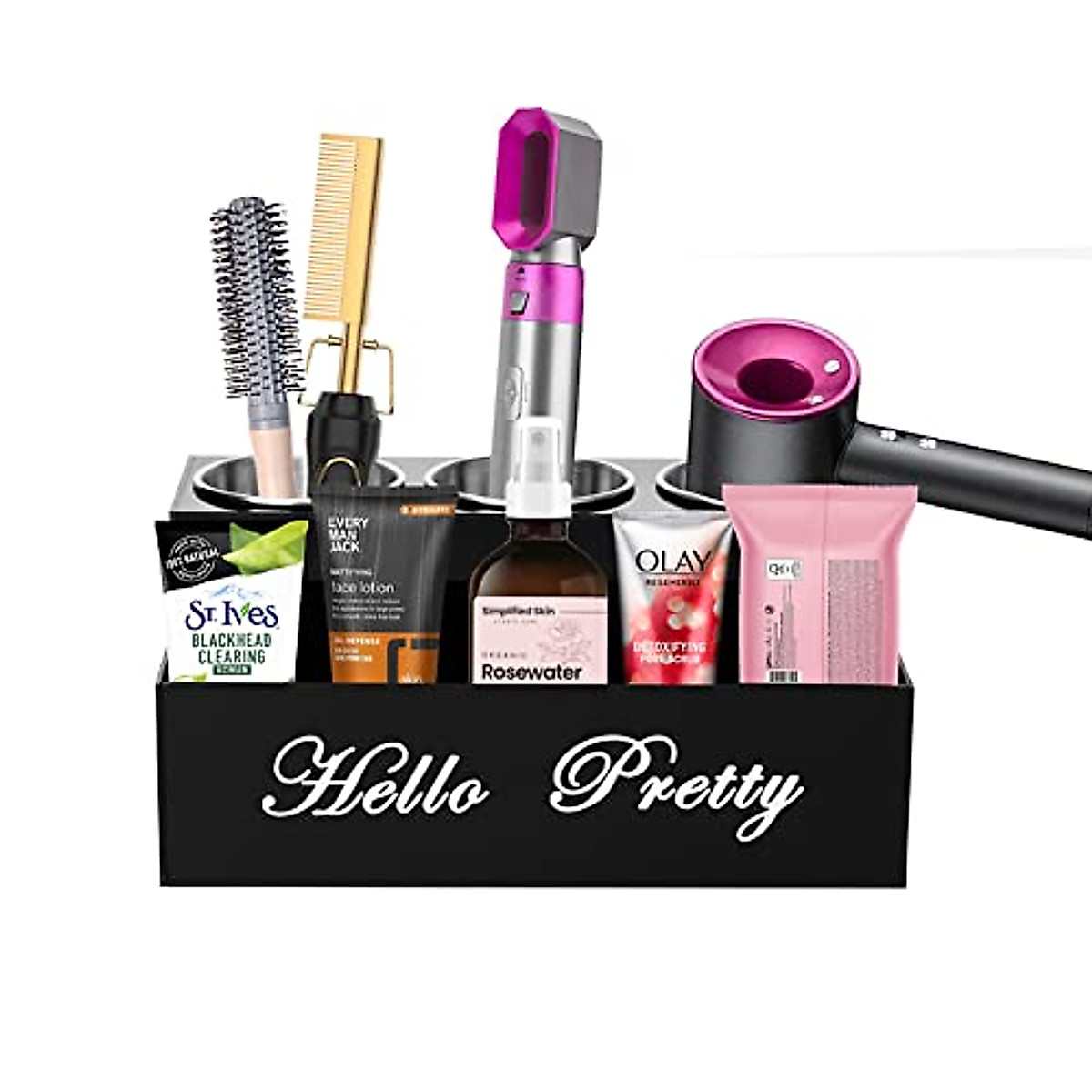 Hair Tool Organizer, Black Acrylic Hair Dryer and Styling Organizer, Bathroom Countertop Blow Dryer Holder, Vanity Caddy Storage Stand for Accessories, Makeup, Toiletries