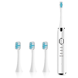 WOSUK Electric Sonic Toothbrush Powerful Sonic Cleaning Toothbrush with Timer 4 Modes Dentists Recommend Sonic Rechargeable Toothbrush for Adults, 2 Hr Charge Last 30 Days, 4 Brush Heads