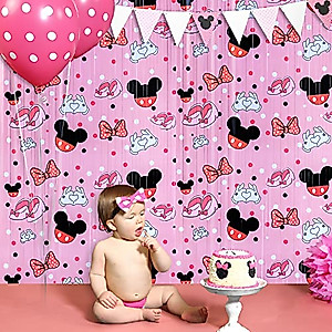 Bupelo Minnie Birthday Party Supplies, 2 Pack Minnie Tinsel Foil Fringe Curtains, Minnie Themed Patterns Photo Booth Prop Backdrop Streamer, Minnie Birthday Party Decorations, Room Decor for Kids