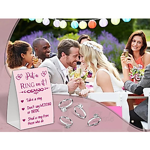 Bridal Shower Games Put A Ring on It,Bridal Shower Decorations,Wedding Game card with Pink Style Rose Red Font,Engagement Party Games,Bridal Shower Favors,Plastic Rings for Bridal Shower Game(14)