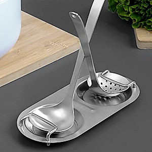 Zerodeko Stainless Steel Spoon Rack Convenient Spoon Rack Countertop Ladle Rest Kitchen Scoop Rack Wear-resistant Scoop Holder Soup Ladle Rack Drip Catcher Storage Accessories