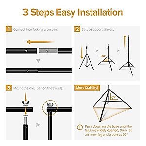 LimoStudio Large Heavy 10 x 9.6 feet Background Support System, Curtain Style Backdrop Stand, Sturdy Frame with 5 pcs Ring Holder Clip for Photography, Party, Family Events, AGG3003