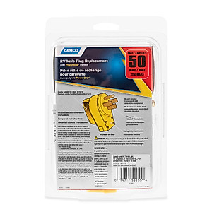 Camco Power Grip Camper / RV Replacement Plug - Attach 50 Amp Plug to Existing RV Extension Cord - Features 50 Amp RV Plug (NEMA 14-50P) & Ergonomic Designed Handle - Rated 125-250V/12,500W (55255)