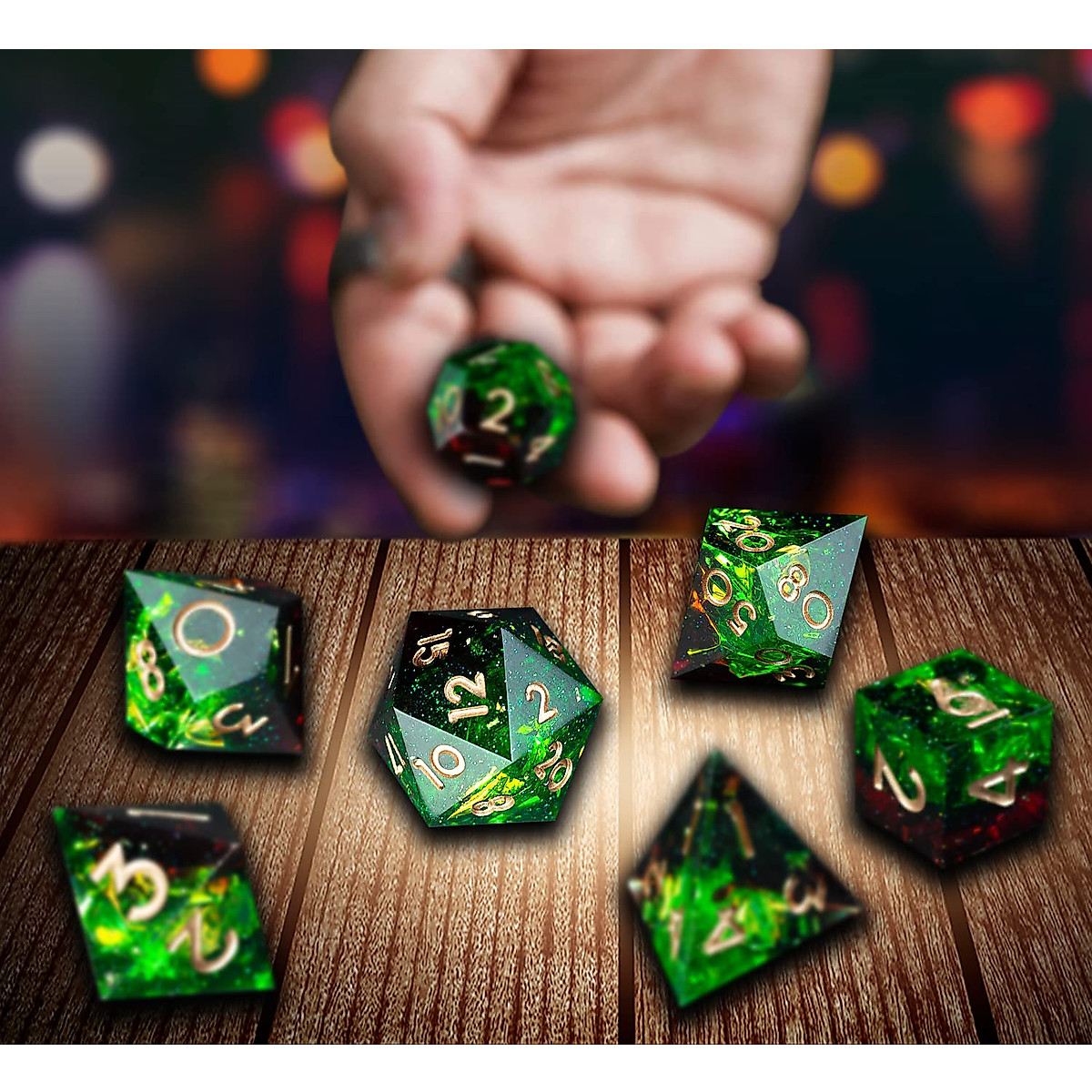 ATNPNTR DND Dice, DND Dice Set, RPG Dice, Polyhedral Dice Set, Dungeons and Dragons Dice, Role Playing Game Dice, Sharp Edge Dice with Beautiful Inclusions Galaxy Olive…