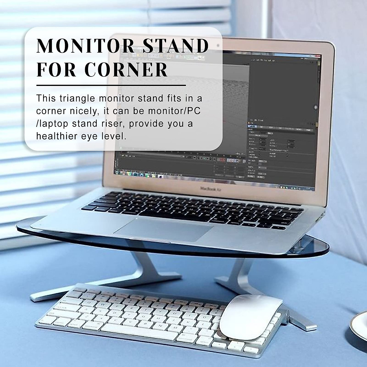 Toughened Glass Triangle Monitor Stand, Strong Load-Bearing Computer Monitor Riser, Laptop Corner Monitor Stand, Glass Screen Elevation Shelf