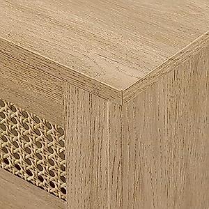 Walker Edison Modern Rattan Flip-Down-Door Wall-Mounted Floating Stand for TVs up to 80 Inches, 70 Inch, Coastal Oak