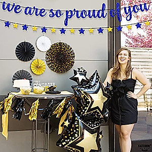 Glitter, We Are So Proud of You Banner - 10 Feet, No DIY | We Are So Proud of You Graduation Banner with Star Garland | Blue and Gold Graduation Decorations 2023 | Graduation Party Decorations 2023