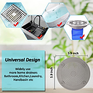 Hair Catcher,Round Drain Cover for Shower Silicone Hair Stopper with Suction Cups,Easy to Install Suit for Bathroom,Bathtub,Kitchen 2 Pack(Grey)