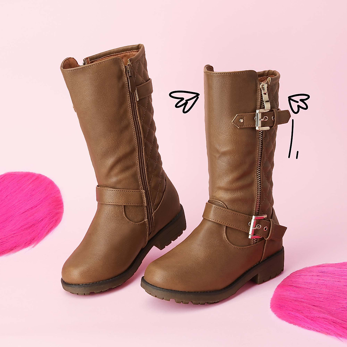 DREAM PAIRS Girls Little Kid Knice Tan Knee High Winter Motorcycle Riding Boots Size 1 M US Little Kid