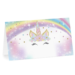 Your Main Event Prints Unicorn Birthday Tent Cards Food Labels for Buffet and Decorations - Perfect for Birthdays, Baby Showers, Unicorn Parties - Pack of 12