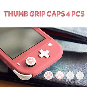 GeeRic 8PCS Case Compatible with Switch Lite, (Not Compatible With Switch) Carrying Case Accessories Kit, 1 Soft Silicon Case + 2 Screen Protector + 4 Thumb Caps + 1 Storage Carrying Bag Pink