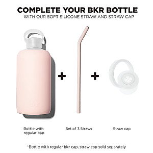 bkr Big Tutu Straw Set - Set of 3 - Soft Silicone Angled Straws - for 1L/32oz Big Glass Water Bottle - Ballet Pale Peachy Pink - BPA Free, Dishwasher Safe