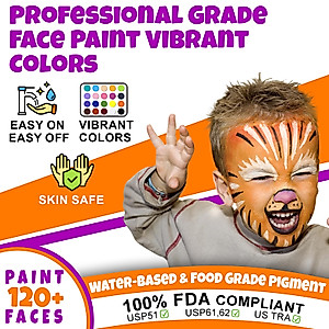 Drawdart Face Painting Kit for Kids - 20 Colors Water Based Non Toxic Face Paint Kit, Professional Face Paint for Kids with Stencils & Brushes - Parties, Birthdays, Halloween Face Body Makeup Kit