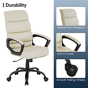 MOLENTS Executive Office Chair,Ergonomic Desk Chair, Leather High Back Computer Chair, Adjustable Height,Swivel Rolling Comfy Home Office Desk Chair,Beige