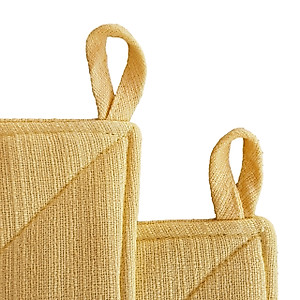 CUSHYSTORE 7.5" Pot Holder Cottage Style Oven Heat Pads for Cooking Kitchen Solid Plain Yellow, 2 Packs