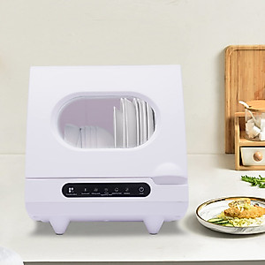 Portable Countertop Dishwashers,5 Washing Programs with Built-in Water Tank Leak-Proof Dry,1200W Automatic White Compact Dishwasher for Small Apartments