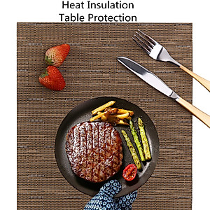 Myir JUN Place Mats, Table Mats Set of 8 Indoor Placemats Washable Non-Slip Heatproof Woven Placemats for Dining Table Fabric Place Mat PVC (Light Brown, Set of 8)