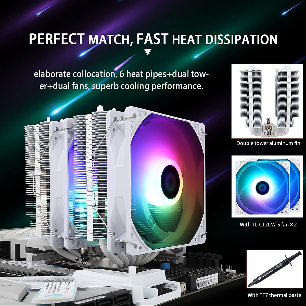 Thermalright Peerless Assassin 120 SE ARGB White CPU Air Cooler, 6 Heat Pipes Cooler, Dual 120mm C12CW-S PWM Fan, Aluminium Heatsink Cover, AGHP Technology, for AMD AM4 AM5/Intel 1700/1150/1151/1200