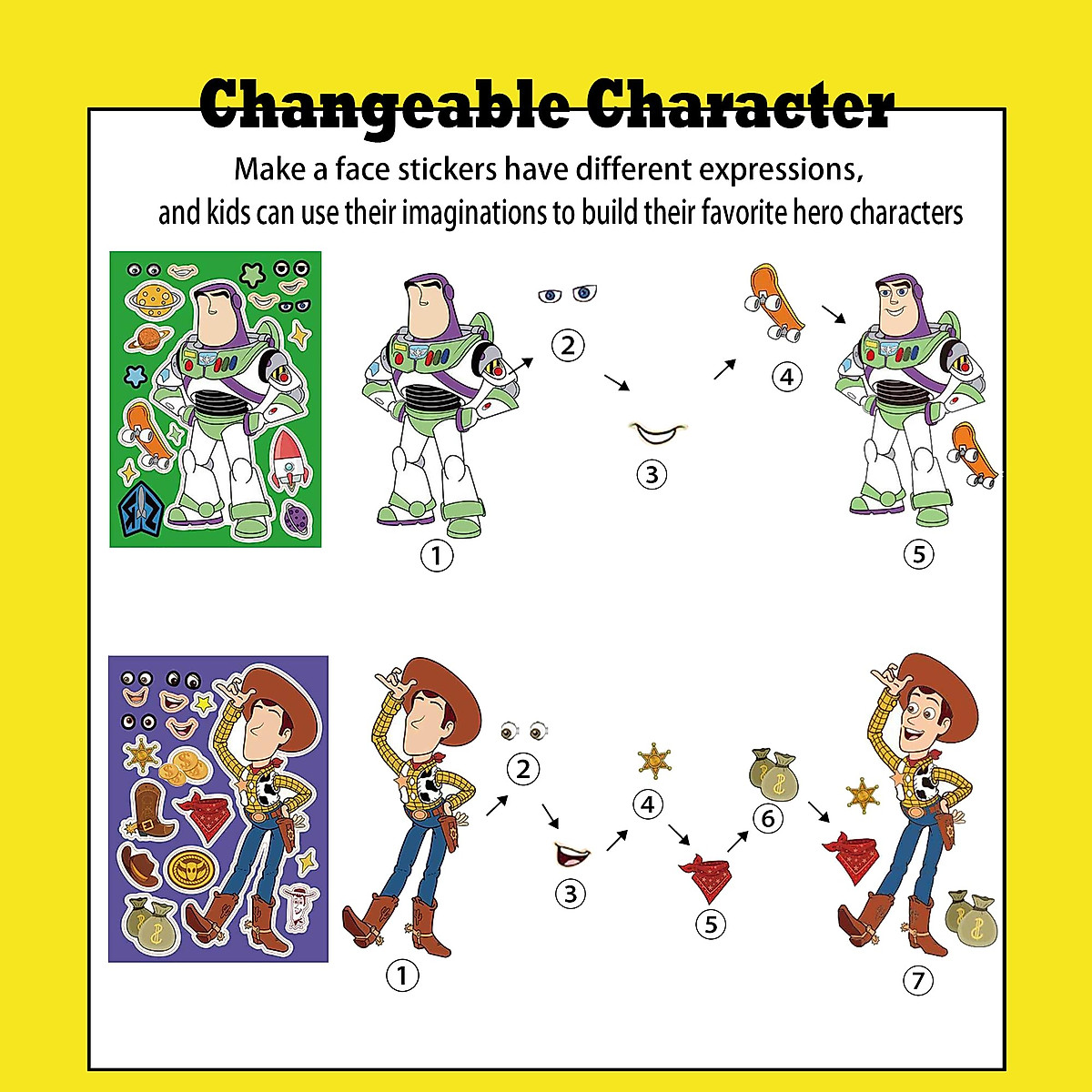 Toy Themed Story Stickers for Kids -18 Sheets Toy Inspiration Story Stickers for Party Decoration Party Supplies Birthday Gift Laptop Luggage Notebook Stickers