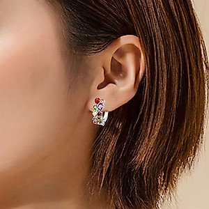 Hoop Earrings for Women, Multi Gemstones Sterling Silver Hoop Earrings with Amethyst Garnet Ruby Blue Sapphire Fashion Jewelry