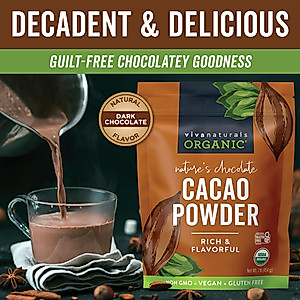 Viva Naturals Organic Cacao Powder, 1lb - Unsweetened Cacao Powder With Rich Dark Chocolate Flavor, Perfect for Baking & Smoothies, Non-GMO, Certified Vegan & Gluten-Free, 454 g