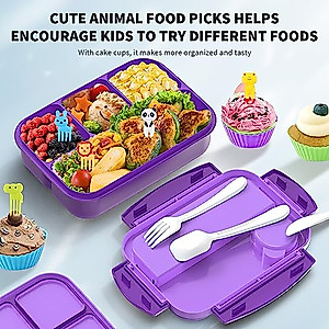 Bento Box, Lunch Box Kids, Bento Lunch Box for Kids/Toddler/Adults, 1300ML-4 Compartment Bento Box Adult Lunch Box w/Food Picks Cake Cups, Built-in Utensil Set, Leak-Proof, Food-Safe Material(Purple)