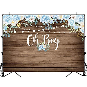 Avezano Rustic Boy Baby Shower Backdrop Blue Flower Boy Baby Shower Decorations Baby Blue Floral Oh Boy Baby Shower Backdrops Supplies
