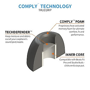 Comply Foam Ear Tips for Beats Fit Pro and Beats Studio Buds, Ultimate Comfort, Unshakeable Fit, Assorted, 3 Pairs,Black