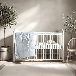 Continental Bedding Toddler Comforter, 100% White Down Duvet Insert, Sleep Blanket with Cotton Shell, Fits Standard Crib, Toddler Bed, 33x42 Inches, White