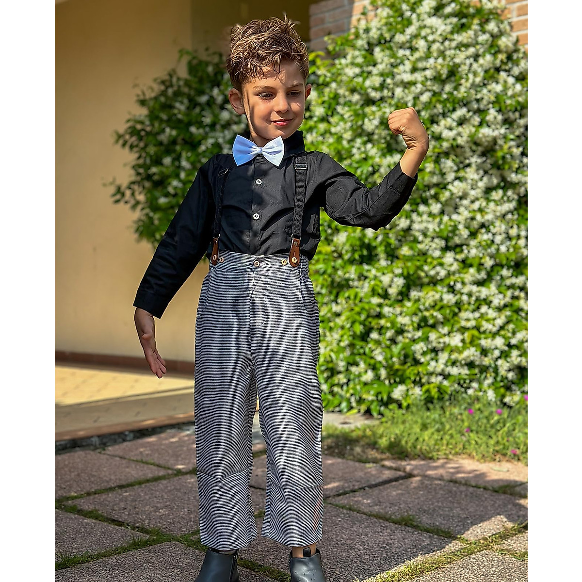 Volunboy Boys Clothes Set Toddler Gentlemen Wedding Suit Long Sleeve Bow Tie Shirts Suspenders Pants Ring Bearer Outfits (Black, 2-3T)