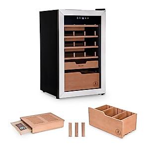 NewAir x Boveda 500 Count Electric Humidor, Spanish Cedar Shelves with Temperature Control, Cigar Humidor Box with Built-In Boveda Humidity Control in Stainless Steel