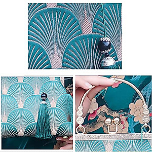 Anopo Evening Bag Tassel Satin Floral Sector Pattern Clutch Purse Crossbody Lady HandBag for Dress Wedding Party Prom Club