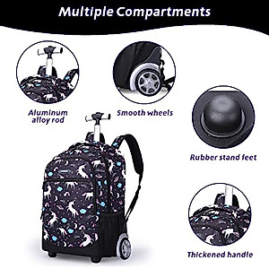 Tanou Rolling Backpack for Kids Adults, 18" Waterproof Backpack with Wheels for Girls Boys, Roller Bookbags for School Travel, Age 7+, Black Horse