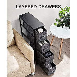 Pipishell Fabric Dresser, Narrow Vertical Dresser Chest Storage Tower with 4 Fabric Drawer, Tall Storage Dresser for Bedroom, Living Room, Small Space Decor, Black