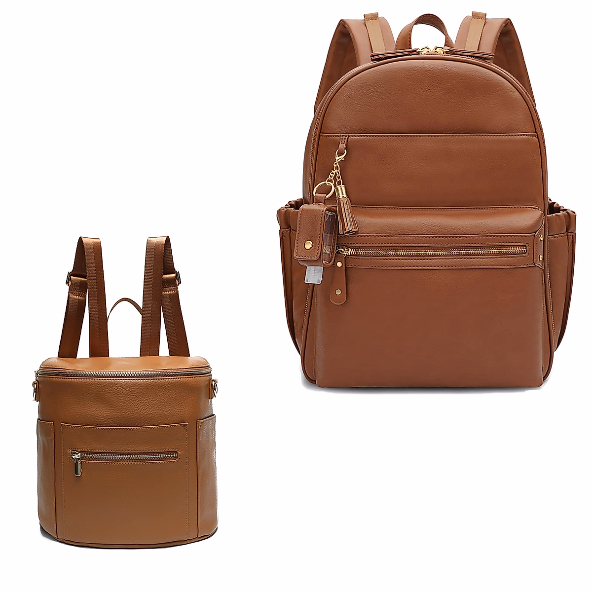 Diaper Bag Backpack Leather Diaper Bag with Hand Sanitizer Holder & Mini Diaper Bag