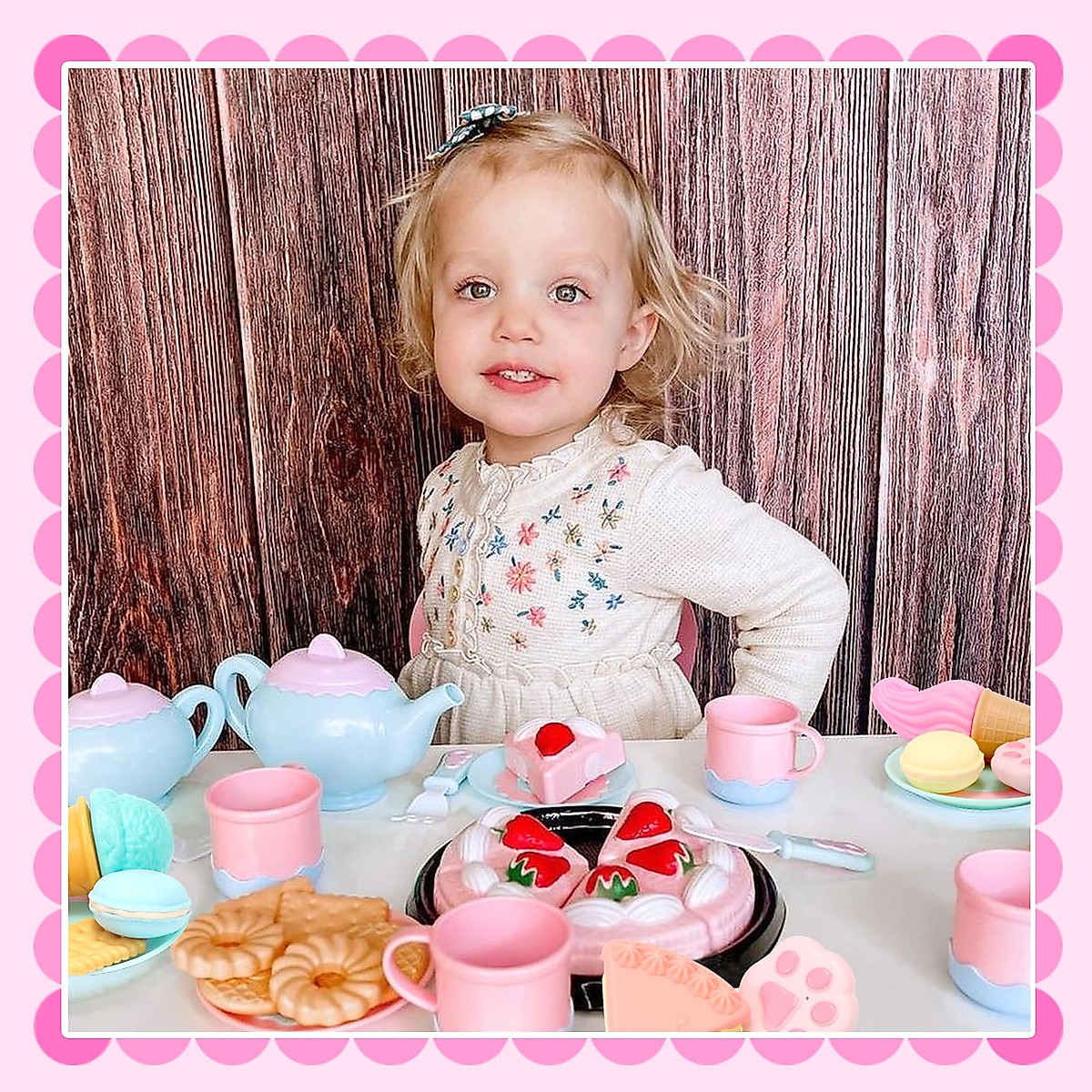 Tagitary Tea Party Set for Little Girls, 52 PCS Kids Pretend Play Toys with Dessert, Ice Cream, Donuts, Teapot, Cups and Carrying Case, Birthday Gift for Toddlers Girls Boys Age 3-6