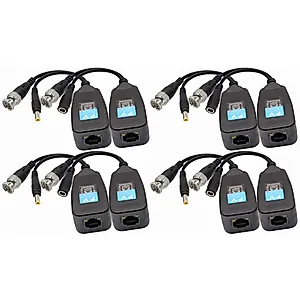 AAOTOKK Video Balun RJ45 to BNC Transceiver Transmitter HD-CVI/TVI/AHD/CVBS with DC Power Connector for 1080P 3MP 4MP 5MP 8MP CCTV Security DVR Surveillance Camera System (4Pairs)