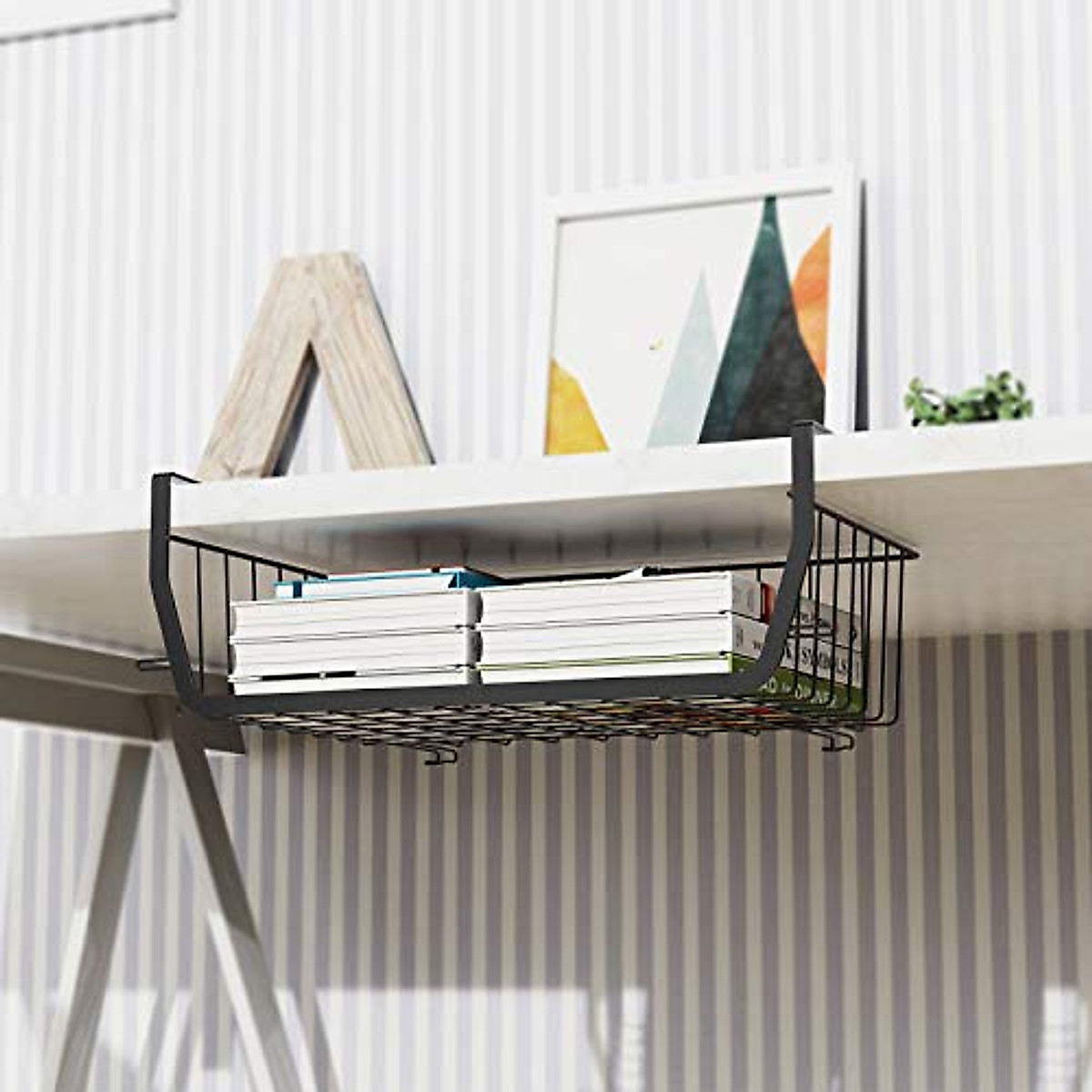 Veckle Small 6 Pack Under Shelf Wire Basket & 4 Pack Stackable Under Cabinet Storage， Bundle