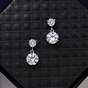 WeimanJewelry Silver/Gold Plated Women Cubic Zirconia Round Cut CZ Bridal Necklace and Drop Earring Set for Bride Wedding (Silver)