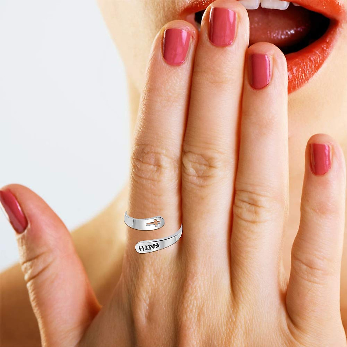 liforlove Stainless Steel Cross Faith Ring Adjustable Wrap Christian Faith Hope Blessed Religious Ring (Faith Ring)