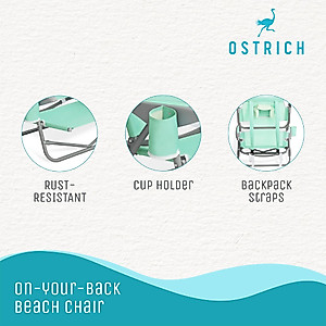 Ostrich On Your Back Backpack Beach Chair with Face Hole - Adjustable, Portable Lounge Chair with Cup Holder, Face Opening - Heavy Duty, Lay Flat Tanning Chair for Face Down Reading For Adults (Teal)