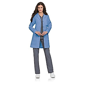 Landau Women's 38 Inch 4 Button Lab Scrub Coat Sky Blue