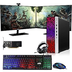 HP G3 Gaming Desktop PC, Intel Core i7 6th Gen, GT 1030 Graphics, 16GB RAM, 480GB SSD | 2TB HDD, RGB Keyboard Mouse, RGB Headphone, Webcam, New Dual MTG 24 inch Monitor Win 10 Pro (Renewed)