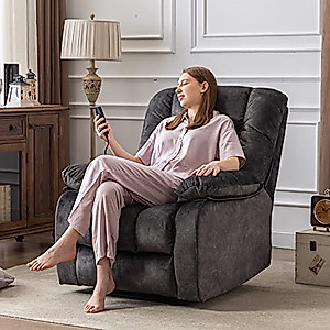 ANJHOME Overstuffed Massage Recliner Chairs with Heat and Vibration, Soft Fabric Single Manual Reclining Chair for Living Room Bedroom (Grey)