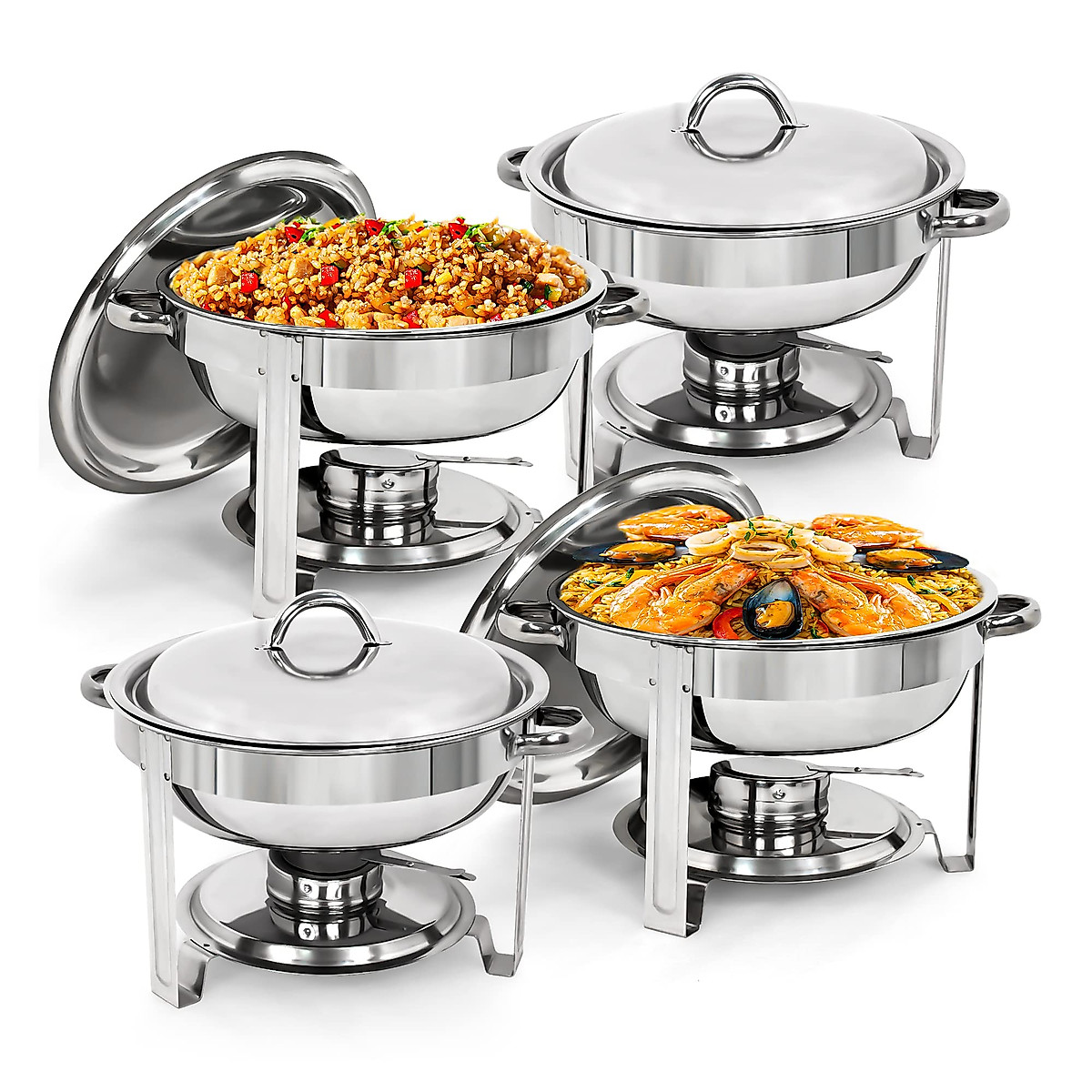 Nova Microdermabrasion Chafing Dish Buffet Set of 4, 5QT Stainless Steel Chafing Dishes for Buffet Food Warmer for Parties Catering Event with Food Water Pan, Fuel Holder