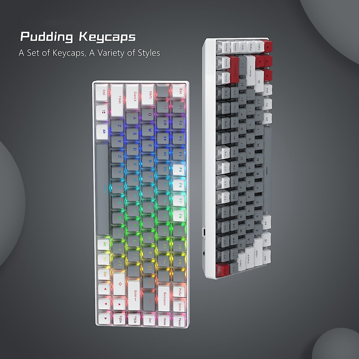 Womier Pudding Keycaps - PBT Keycaps, Shine Through Keycaps, 165 Keys Keycaps Set, Custom Keycaps for 61/68/84/87/82/100 Cherry Gateron MX Switches Mechanical Keyboard, White/Gray