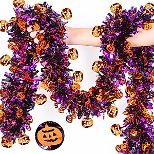 Mega-L Halloween Tinsel Garland Decorations, 26.25Ft Orange Purple Black Pumpkin Glittering Hanging Garland for Halloween Holiday Birthday Party Supplies Indoor Outdoor Ornaments, Home Decor