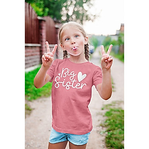 Olive Loves Apple Cursive Big Sister Hearts Sibling Reveal T-Shirt for Baby and Toddler Girls Sibling Outfits Mauve Shirt