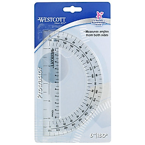 Westcott 6-Inch Plastic 180 Degree Protractor, Clear